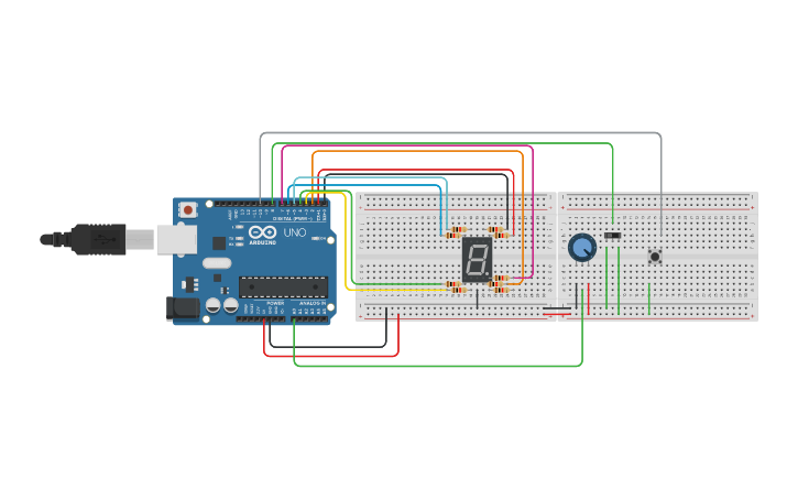 Circuit design 7 segmentos | Tinkercad