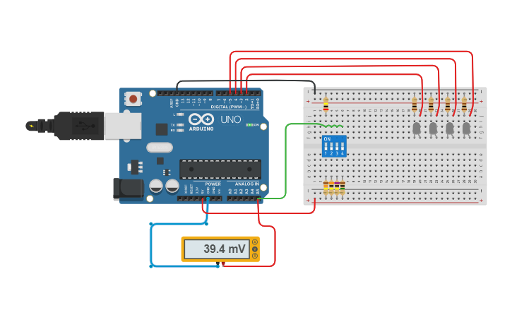 Circuit Design 4 Bit Dip Switch Decoder To One Analog Input Tinkercad