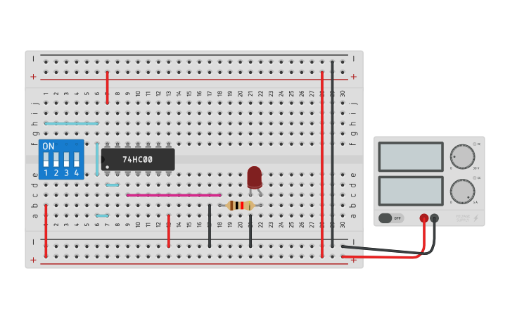 Circuit design NOT USING NAND - Tinkercad