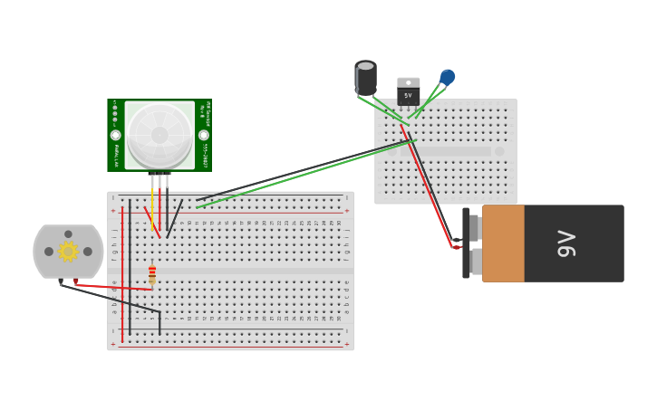 Circuit Design Sensor Movimiento Garaje Tinkercad
