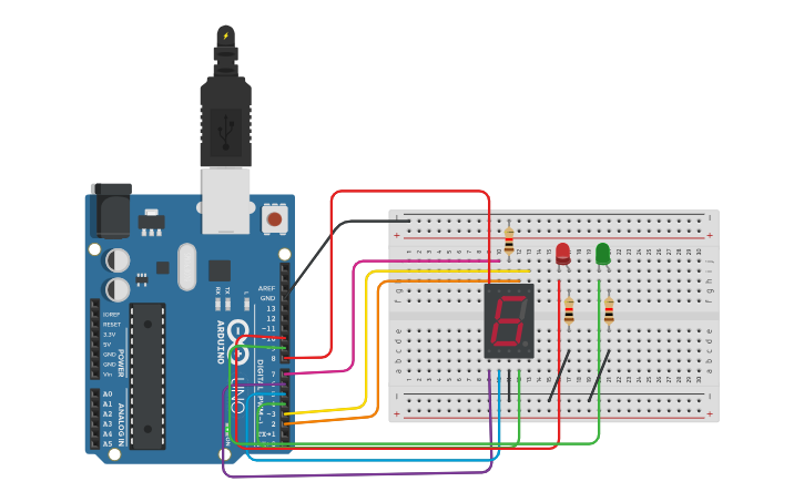 Circuit design 7 segment - Tinkercad
