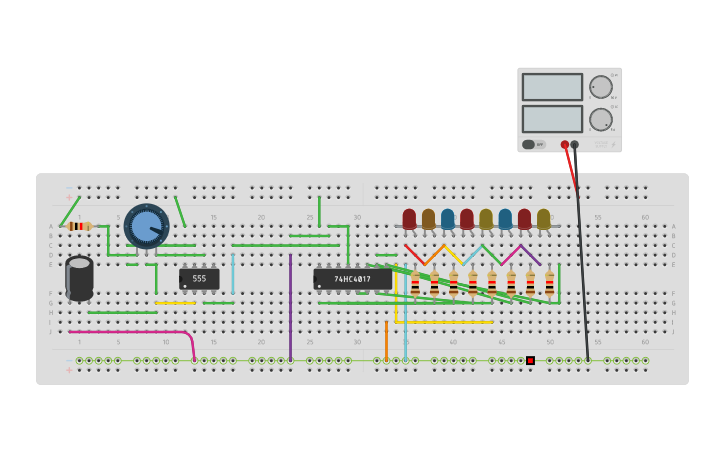 Circuit design LED Chaser - Tinkercad