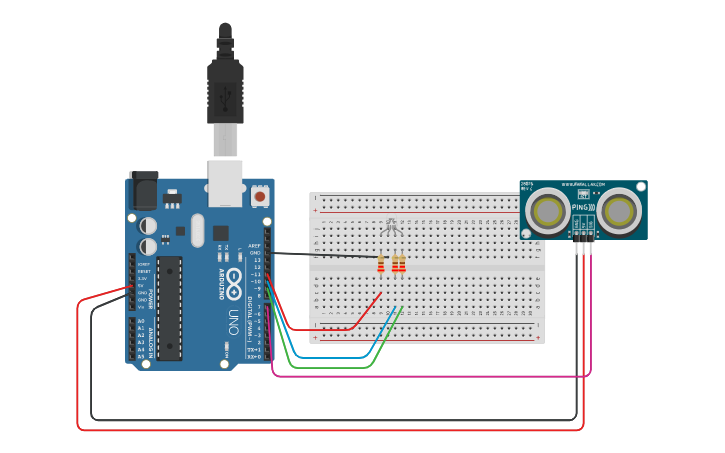 Circuit design ultrasonic sensor - Tinkercad