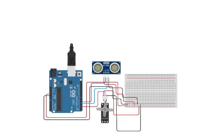 Circuit design Arduino Smart Ultrasonic Sanitizer Dispenser - Tinkercad