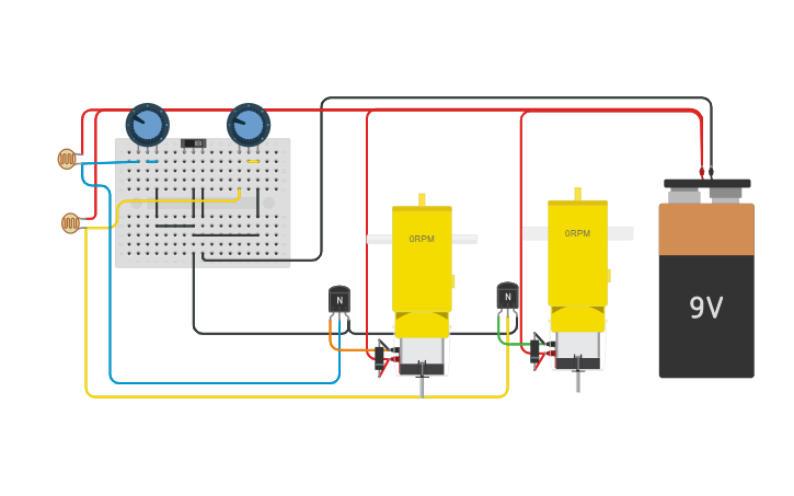 Circuit design Light following robot without microcontroller - Tinkercad