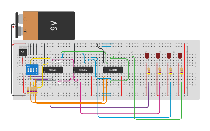 Circuit design 2-Bit Multiplier - Tinkercad Circuit design 2-Bit Multiplier - Tinkercad