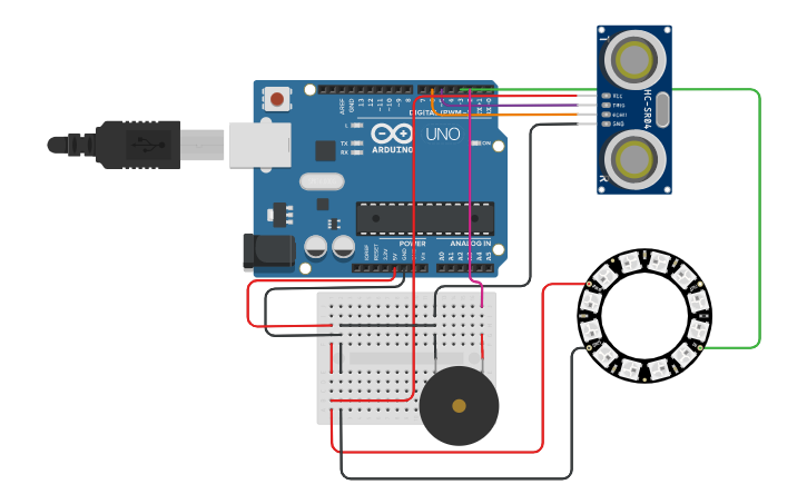 Circuit Design Social Distancing Indicator And Alarming System Tinkercad