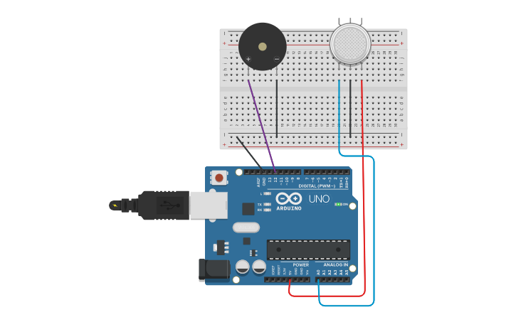 Circuit design Gas Sensor With Buzzer - Tinkercad