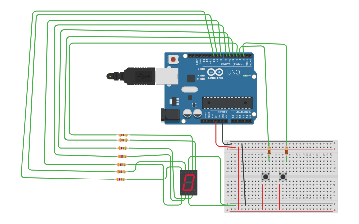 Circuit design Seven Segment Display - Tinkercad