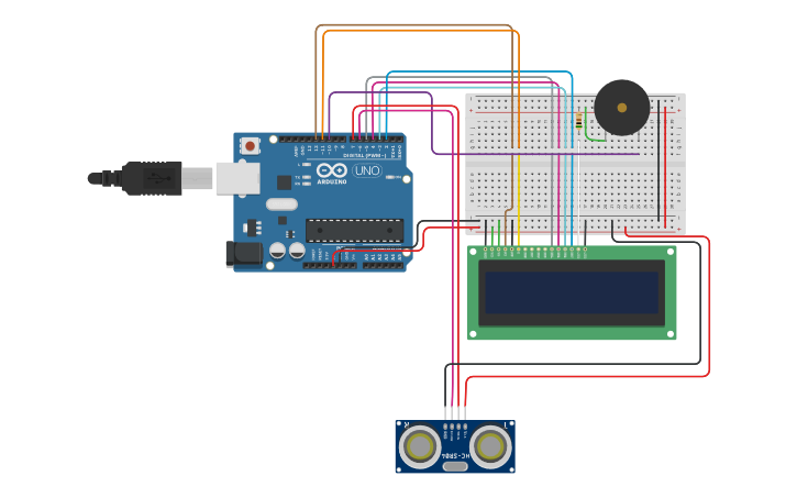 Circuit design Ultrasonic Distance Sensor with LCD - Tinkercad