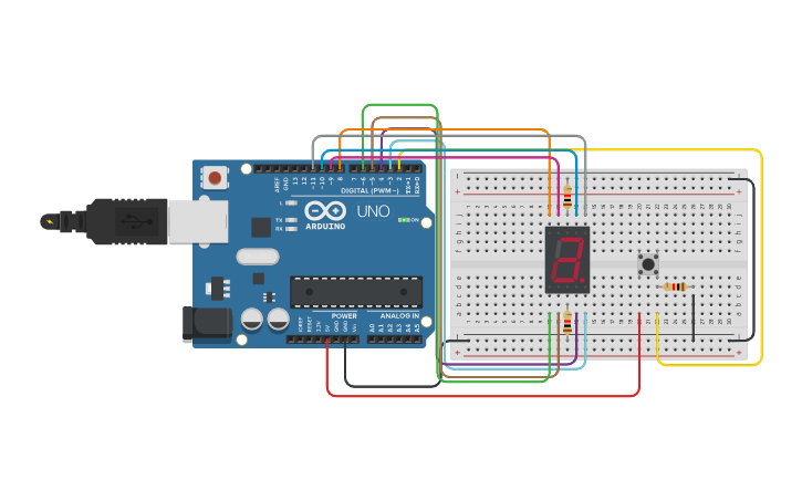 Circuit design 7 SEGMENT DISPLAY PUSH BUTTON - Tinkercad