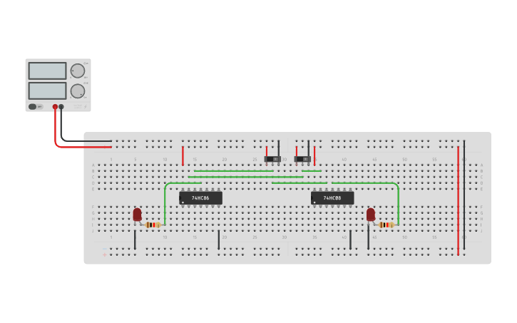 Circuit design Binary Half Adder | Tinkercad