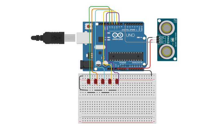 Circuit design Distance Sensor - Tinkercad