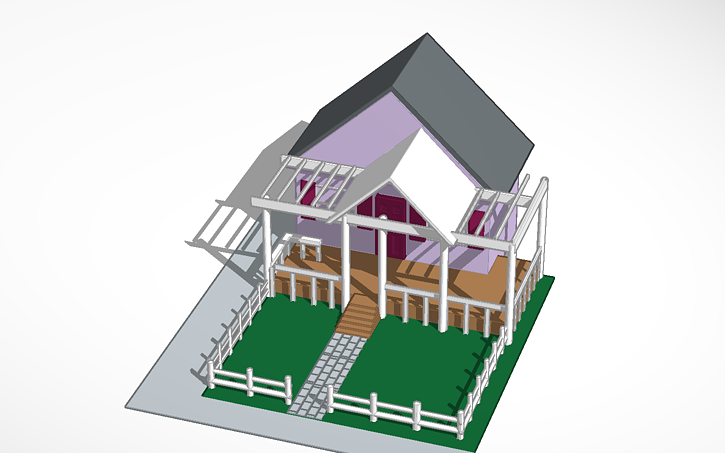 3D design wrap around porch with pergola roof - Tinkercad