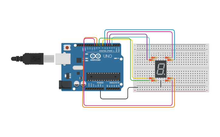 Circuit design TODO 7 segment | Tinkercad
