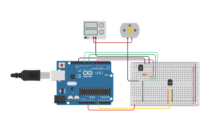 Circuit design SENSOR DE TEMPERATURA PARA MOTOR CC - Tinkercad