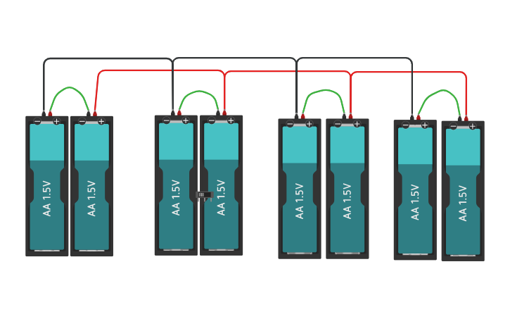 Circuit design 12v AA battery array - Tinkercad