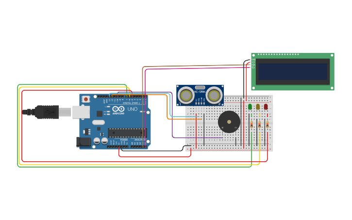 Circuit design Ultrasonic sensor - Tinkercad