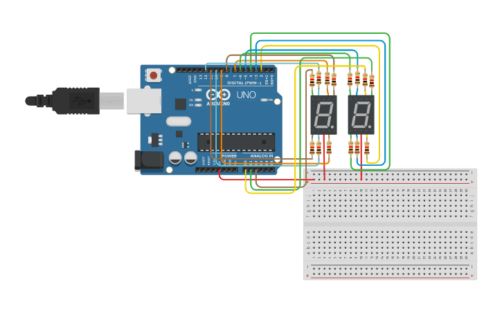 Circuit design Display Duplo de 7 Segmentos | Tinkercad Circuit design Display Duplo de 7 Segmentos | Tinkercad