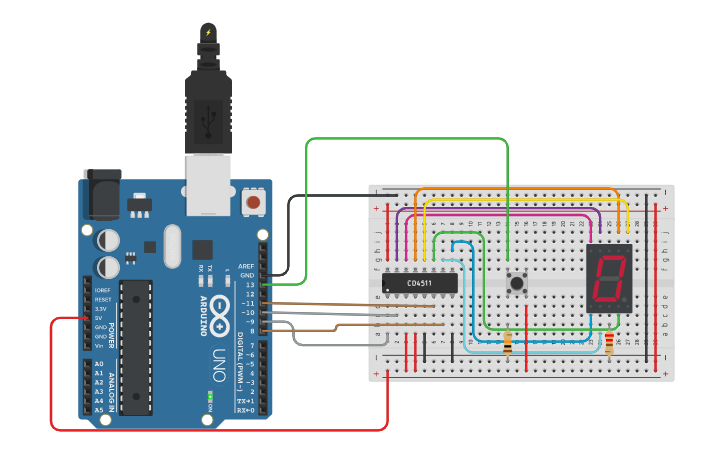 Circuit design Contador botão - Display de 7 segmentos + CI 4511 ...