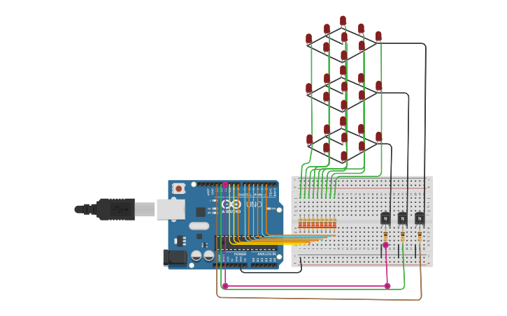 Circuit design Programación Cubo LED - Tinkercad