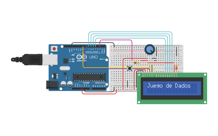 Circuit design JUEGO DE DADOS CON ARDUINO - Tinkercad