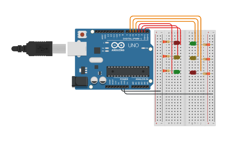 Circuit design Traffic light - Tinkercad