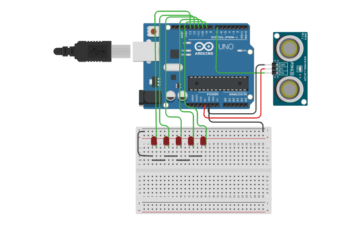 Circuit design DISTANCE SENSOR - Tinkercad