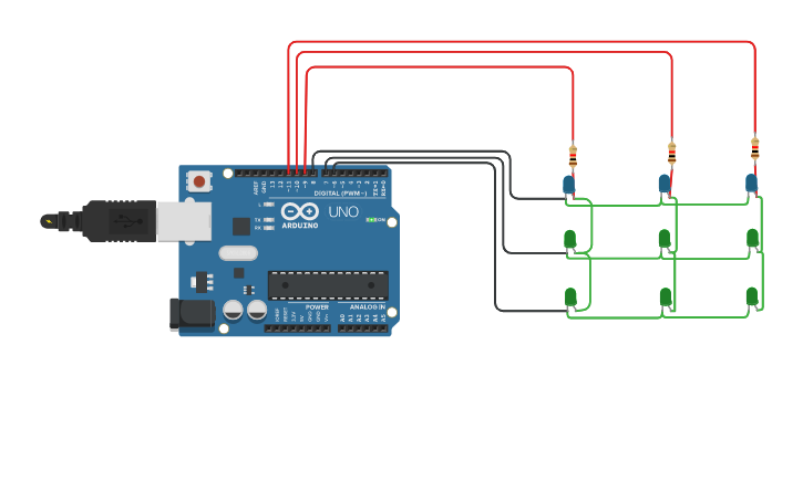 Circuit design led matrix 3x3 - Tinkercad