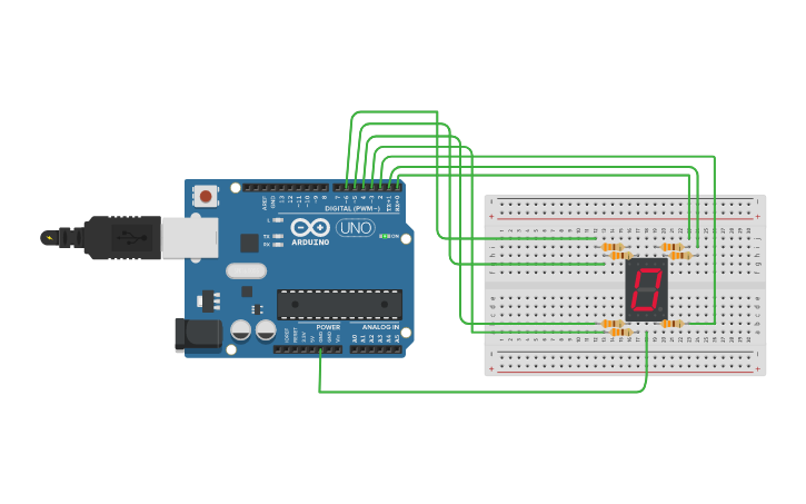Circuit design 0-9 DISPLAY DE 7 SEGMENTOS - Tinkercad