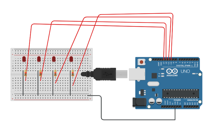 Circuit design Christmas dual led chaser lights. - Tinkercad Circuit design Christmas dual led chaser lights. - Tinkercad