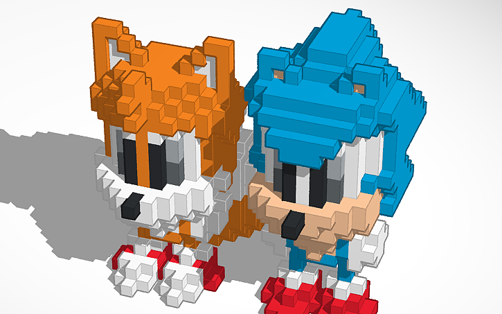 3D design sonic and tails pixel - Tinkercad