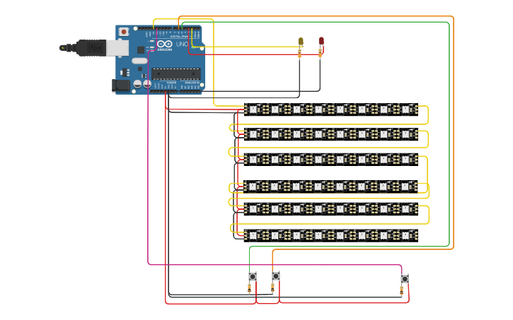Circuit design Four in Led | Tinkercad
