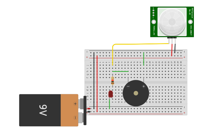 Circuit design Motion sensor alarm - Tinkercad
