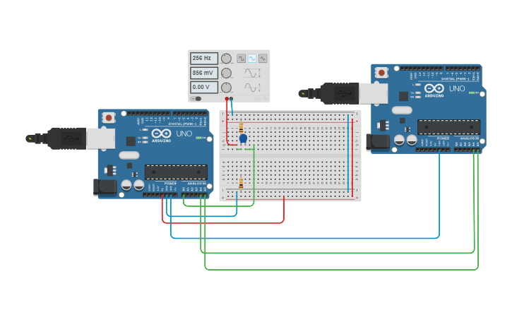Circuit Design Filtro Paso Bajo 2 Arduinos Tinkercad