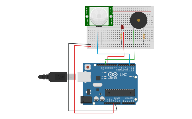 Circuit design Security Alaram System - Tinkercad
