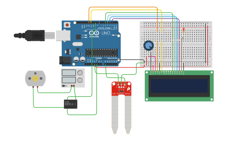 Circuit design Smart Irrigation System - Tinkercad