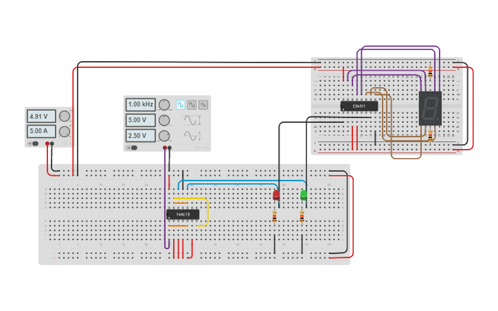 Circuit design 2 bit synchronous down - Tinkercad Circuit design 2 bit synchronous down - Tinkercad