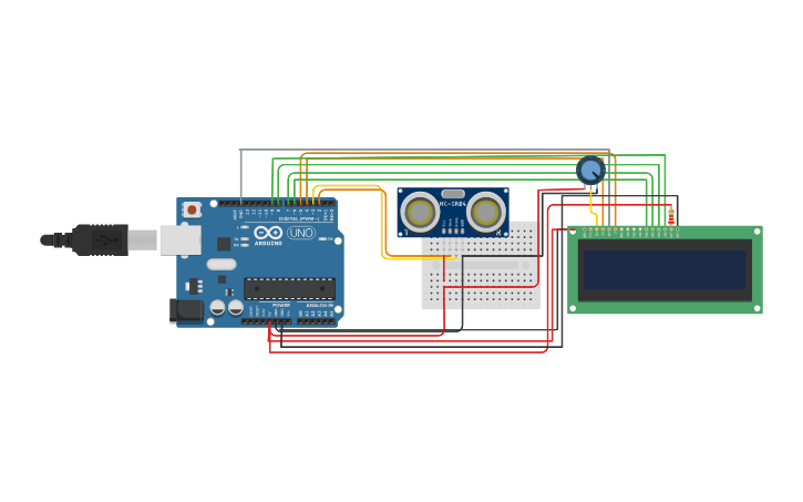 Circuit design ultrasonic distance measurement | Tinkercad