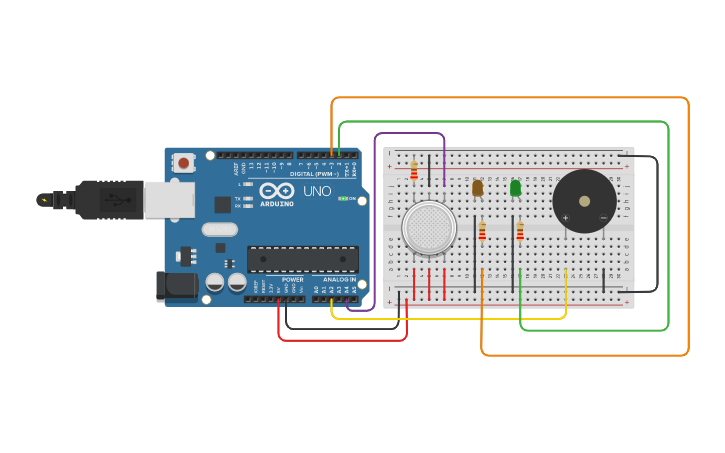 Circuit design Gas leak alarm system - Tinkercad