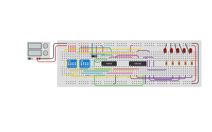 Circuit design 4- bit parallel adder subtractor - Tinkercad