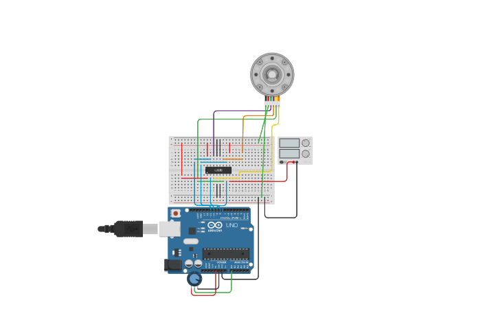 Circuit design Motore passo-passo con L293D - Tinkercad