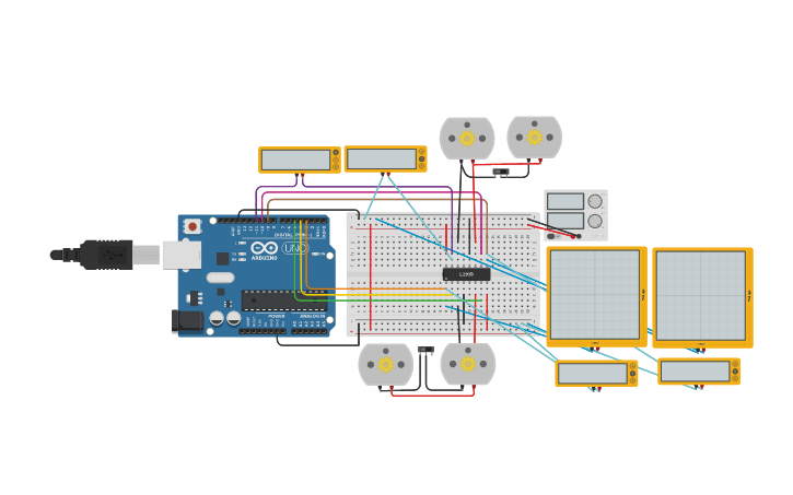 Circuit design sat. dura del transistor con arduino usando L293D | Tinkercad