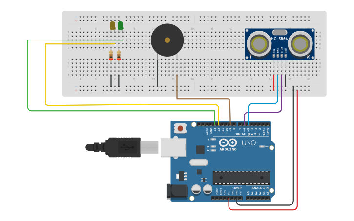 Circuit design Sensor de ultrasonidos - Tinkercad