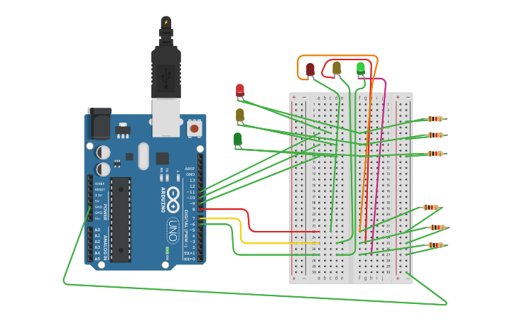 Circuit design Traffic Signal x2 - Tinkercad