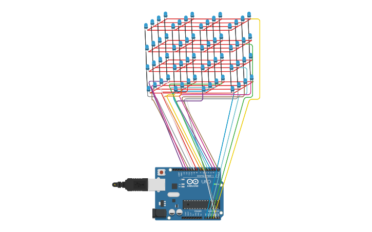 Circuit design LED 4x4x4 | Tinkercad