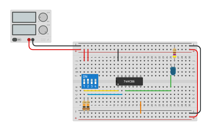 Circuit design Circuito integrado 7486 Pull down | Tinkercad