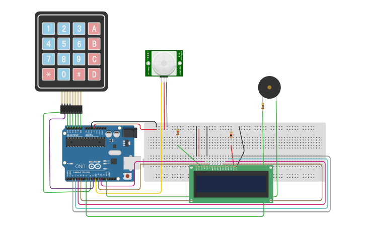 Circuit design Motion Alarm Security - Tinkercad