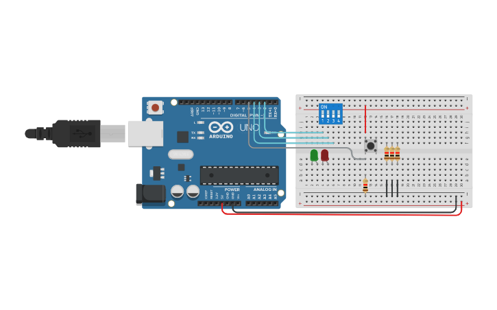Circuit design sequenza di tre DIP switch - Tinkercad