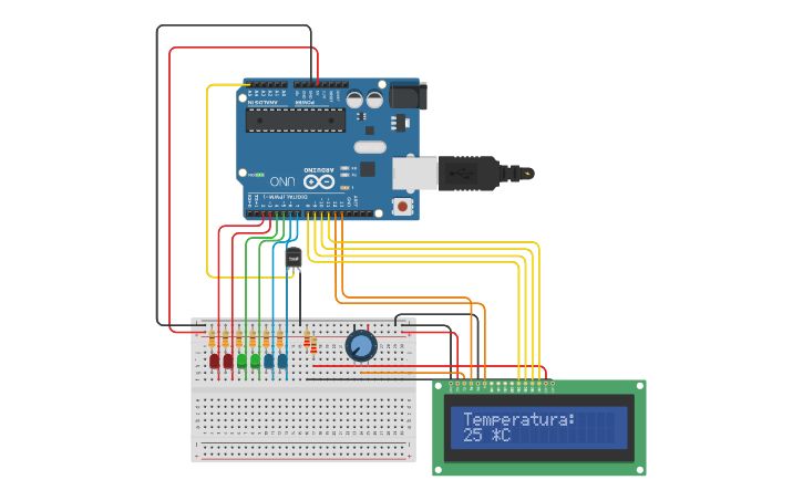 Circuit design medidor de temperatura - Tinkercad
